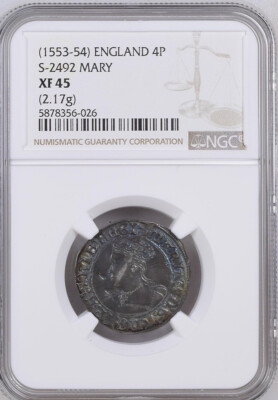 NGC XF 45 1553-4 Mary I Groat, London Mint, mm pomegranate, S-2492 | eBay