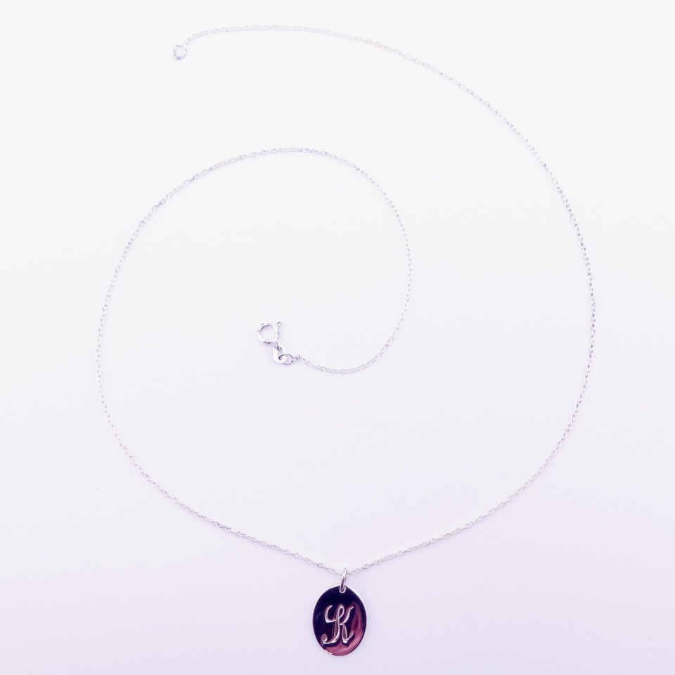 Sterling Silver Oval Cursive Letter "K" Initial Pendant Necklace 18 ...