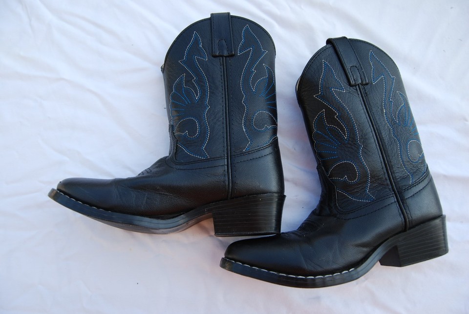Black Leather MASTERSON BOOT CO Western Boots w/Stitched Design 2 D | eBay