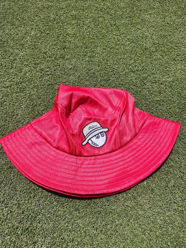 Malbon Golf Bucket Hat Red | Embroidered Script Logo | Adjustable Strap ...