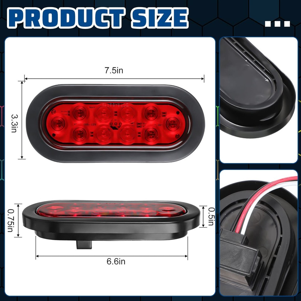 Retisee 16 Pcs 6 Inch Oval LED Trailer Light Kit, 10 LED Stop Brake ...