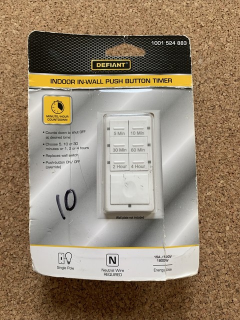Defiant 15 Amp 4-hour In-wall Push Button Countdown Timer Switch for ...