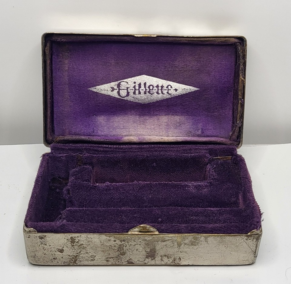 Vtg Gillette NEW Deluxe Belmont England 2 Piece Razor 17mm Silver Case ...