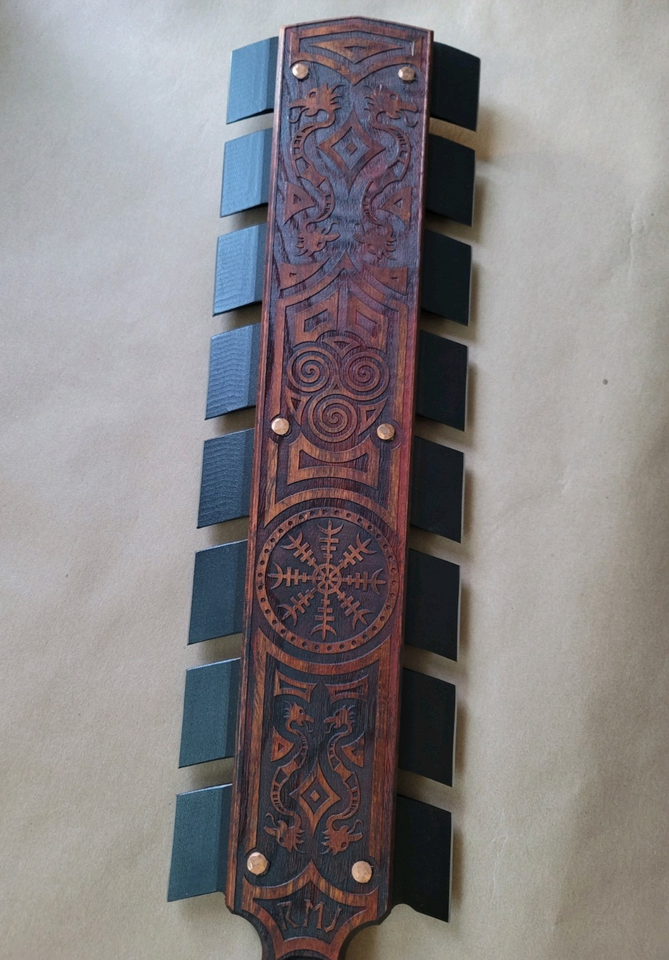 RMJ Tactical Macuahuitl Aztec War Club, Serpent Engraving, Red Stained ...
