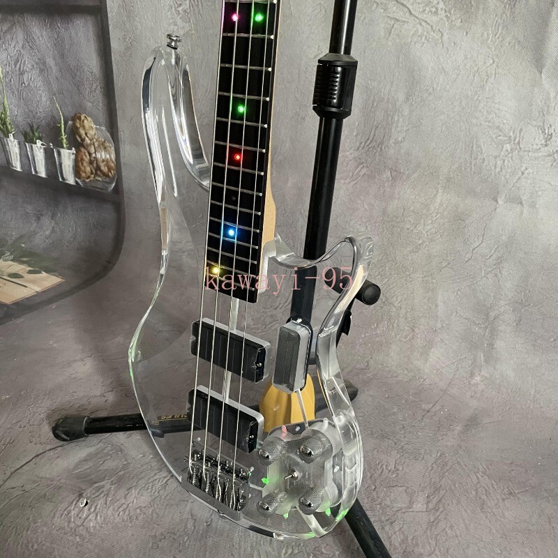New Colorful LED Light Crystal Electric Bass Guitar Acrylic Body Maple ...