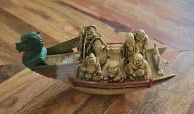 Vintage Japanese Celluloid Dragon Boat With Lucky 7 Gods Figurine-Made ...