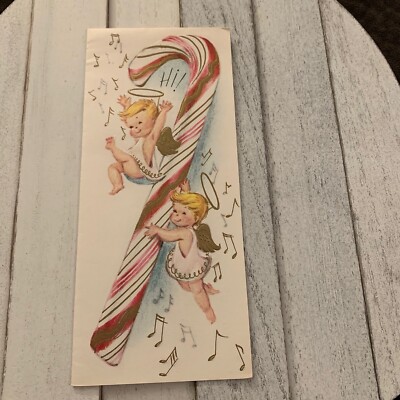 Vintage Greeting Card Christmas Angels Candy Cane Music Notes | eBay