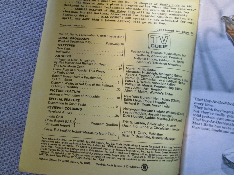 TV GUIDE 1968 December 7-13 EJ Peaker Robert Morse Thats Life (2b) | eBay