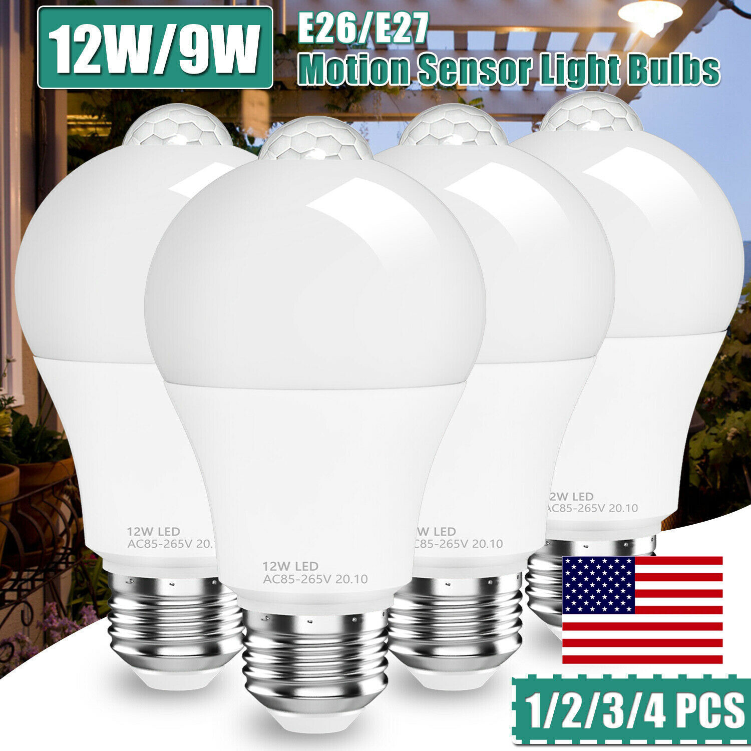 1-4* LED PIR Motion Sensor Bulb E27 7W 220V 110V Dusk To Dawn Light ...