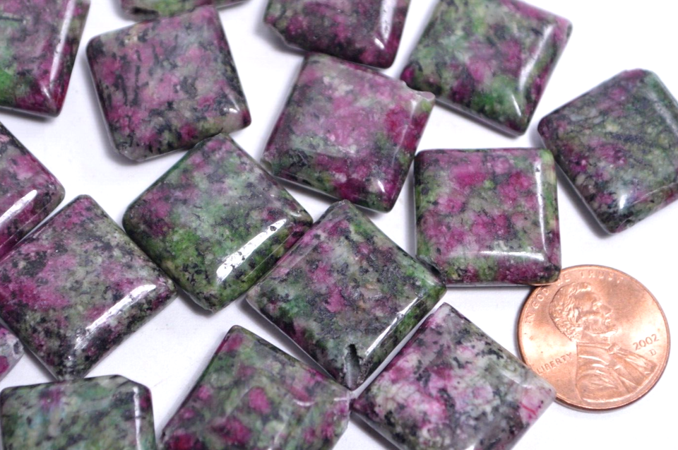16 pieces Ruby in Zoisite Gemstone Beads - 24mm square- A8356c | eBay