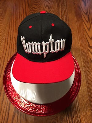 Compton Hat, Black w/ Red Bill Embroidered Classic Compton CA Snap Back ...