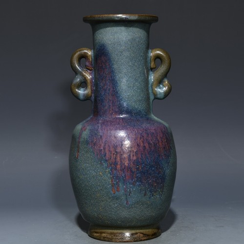 10.9" China old Song dynasty Porcelain jun kiln Blue glaze fambe double ...