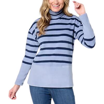Cuddl Duds Fleecewear with Stretch Turtle Neck Pullover Blue Stripe | eBay