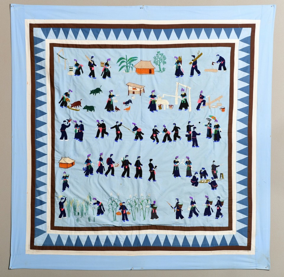 LARGE ANTIQUE / VINTAGE CHINESE BLUE HMONG THAI EMBROIDERY TAPESTRY | eBay