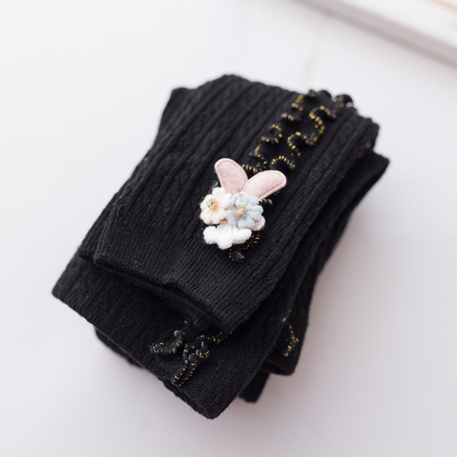 0-8y Girls Slim Trousers Candy Color High Elastic Ribbed Rabbit Decor ...