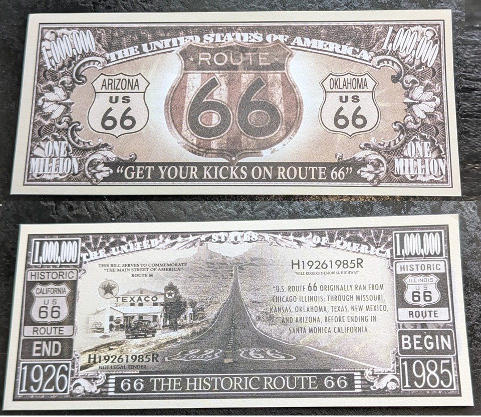 Route 66 Mother Road Bank Note Bill Trip Sign Summer Holiday Open ...