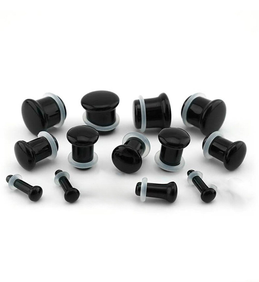 Pair of Single Flare Black Obsidian Stone Plugs gauges organic 8ga - 1 ...