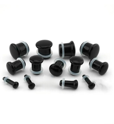 Pair of Single Flare Black Obsidian Stone Plugs gauges organic 8ga - 1 ...