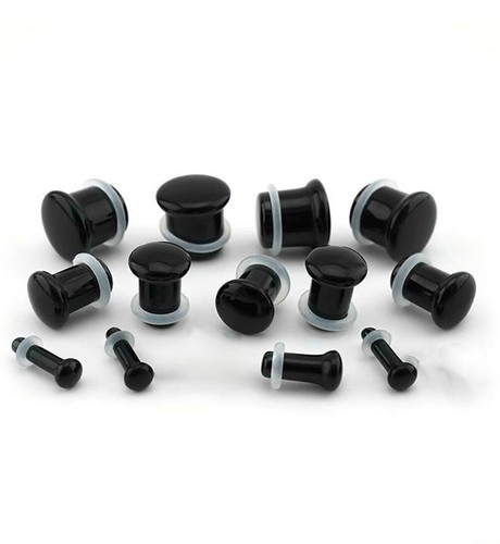 Pair of Single Flare Black Obsidian Stone Plugs gauges organic 8ga - 1 ...