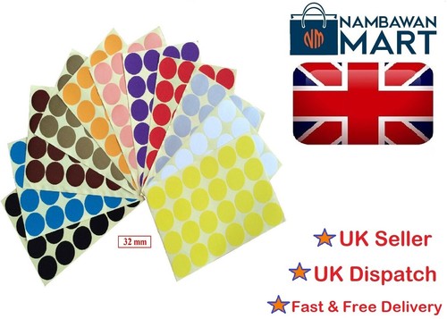32mm Coloured Dot Round Stickers Sticky Adhesive Spot Circle Paper ...