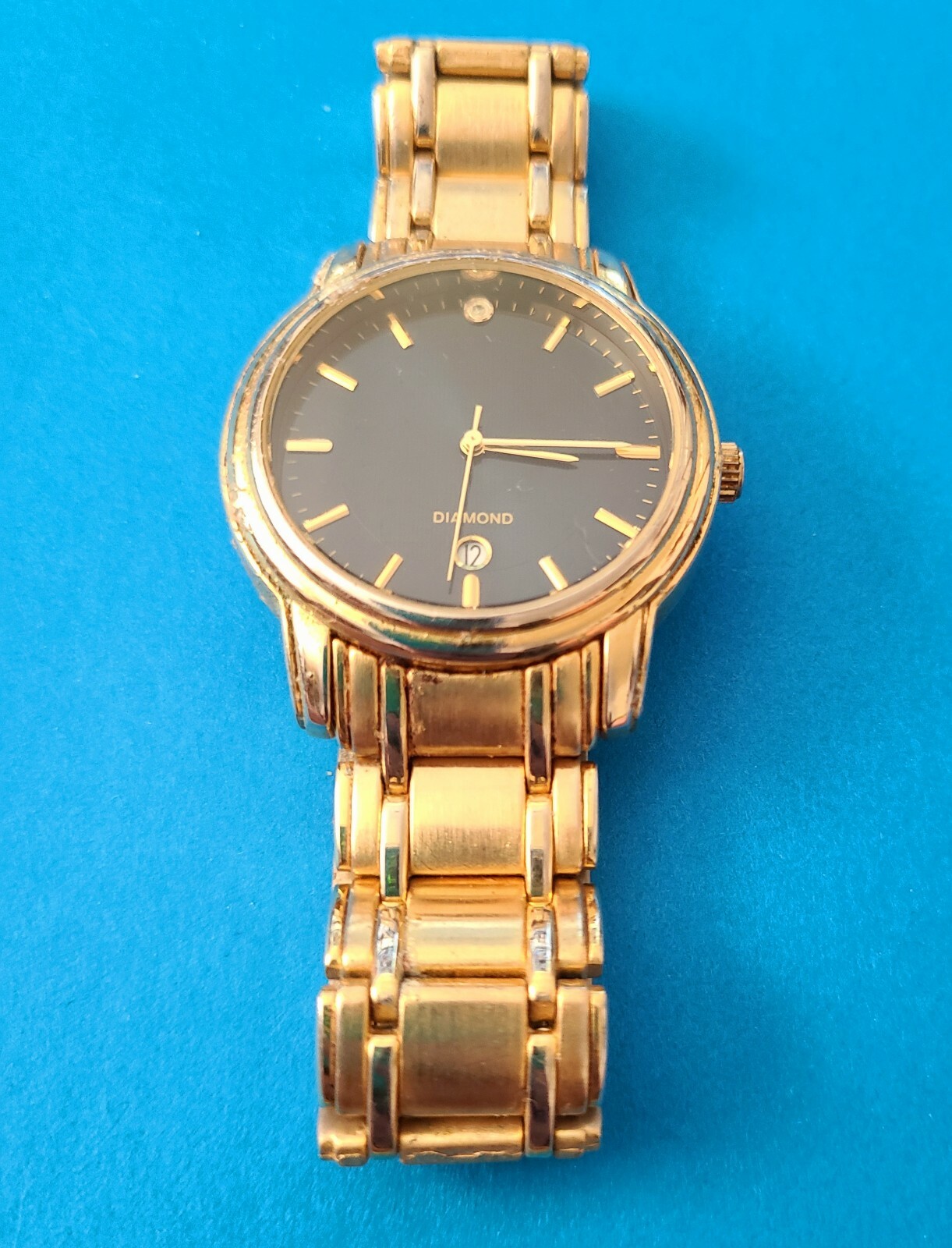 Vintage Allude Men Gold w Black Real Diamond Quartz Watch ~Date~ Needs ...