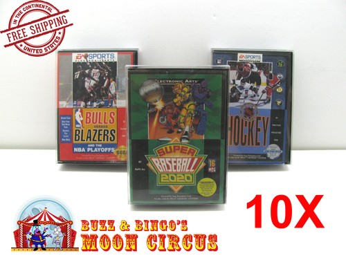 10x SEGA GENESIS OVERSIZED EA CASE CIB -CLEAR PLASTIC PROTECTIVE BOX ...