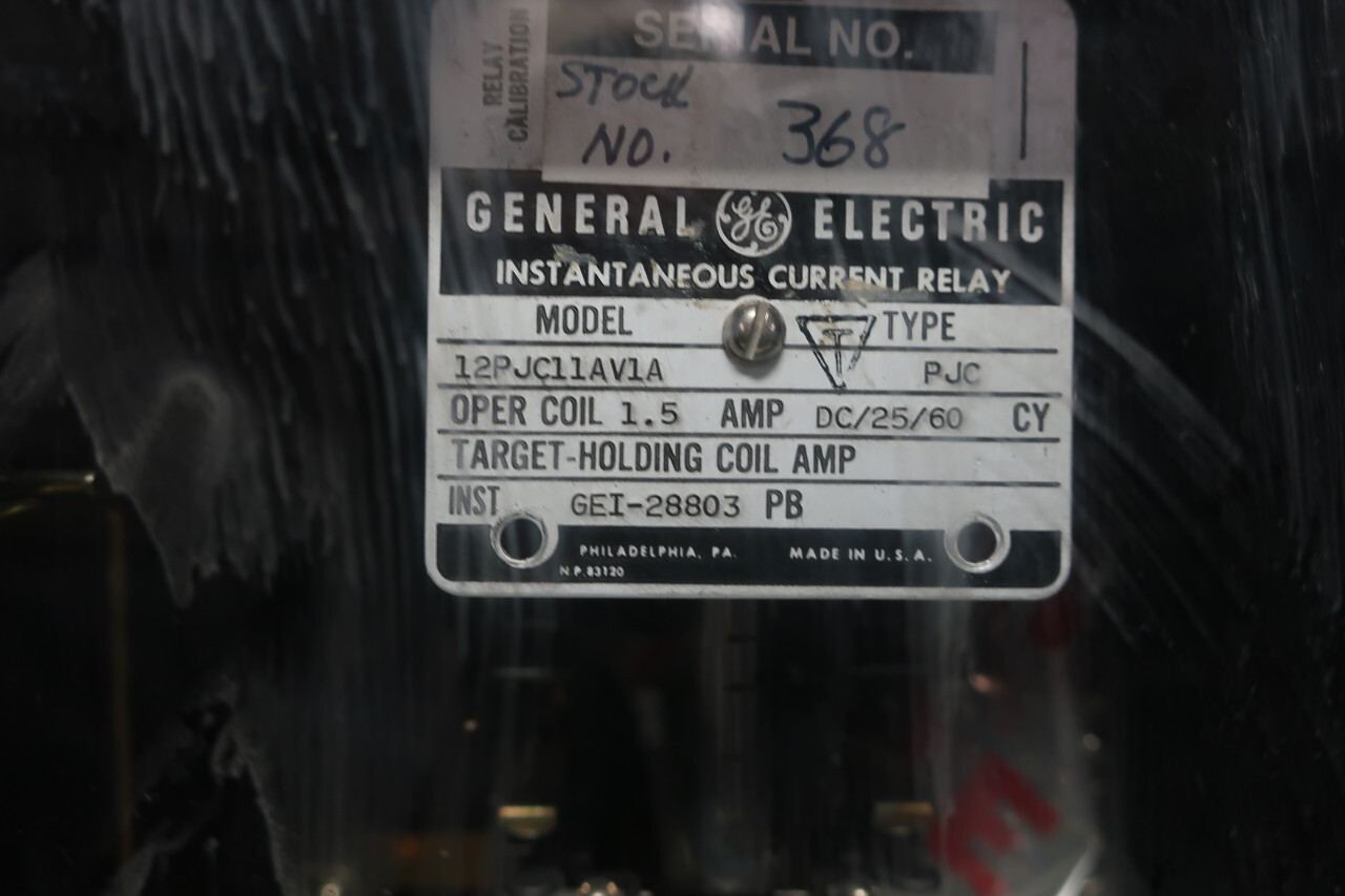 General Electric 12PJC11AV1A Instantaneous Current Relay PJC 60hz GE ...