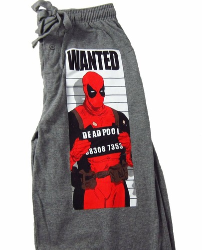Mens Womens NEW Marvel Deadpool Wanted Gray Pajama Lounge Pants Size S ...