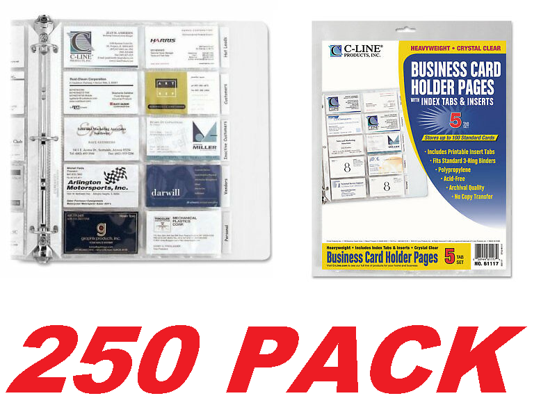 C-line Tabbed Business Card Refill Binder Pages - 3-hole Punched (250 ...