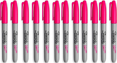 Sharpie Fine Permanent Marker Pen Neon Pink 12 Pack | eBay