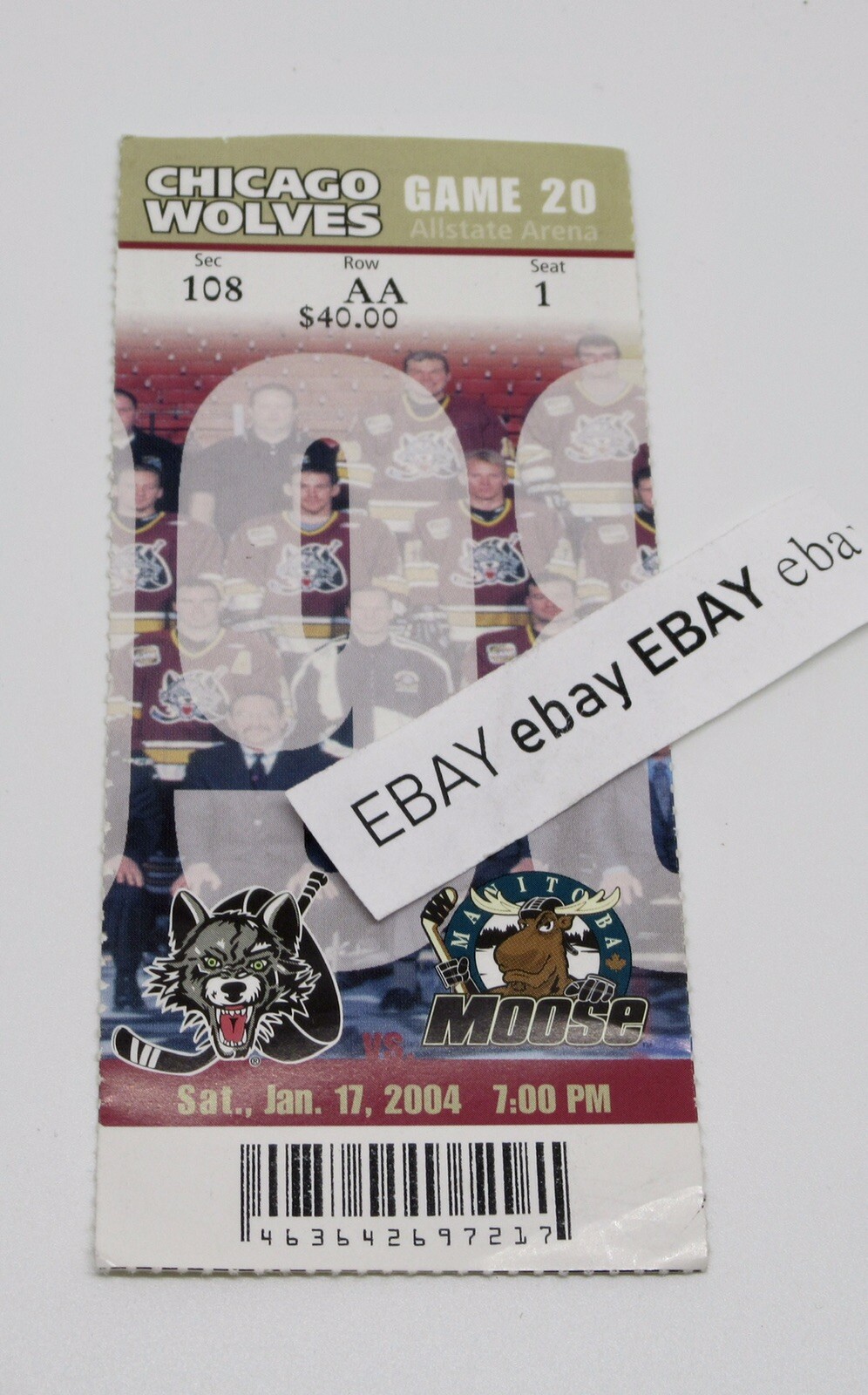 Chicago Wolves vs Manitoba Moose Allstate Arena JAN 17, 2004 Ticket ...