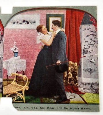 Victorian Stereoview Humorous "Oh Yes My Dear, I will Be Home Early ...