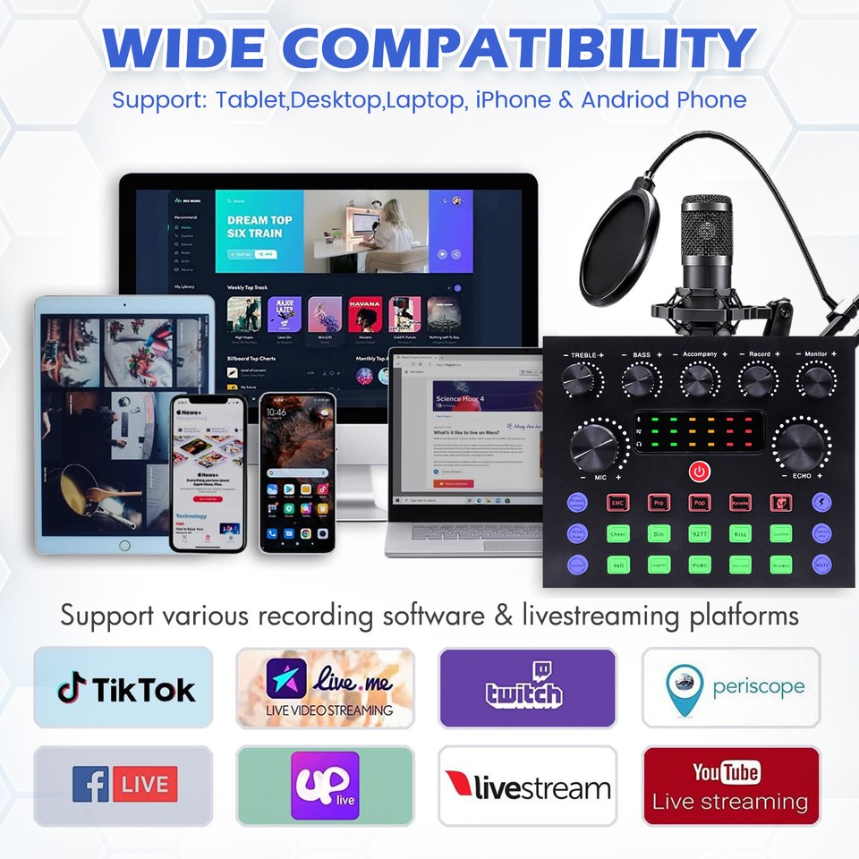 Earphone Studio Recording Kit Podcast Mixer Equipment Condenser ...