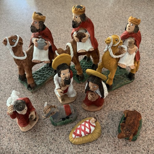 Peruvian Folk Art Nativity Scene Clay Handmade Peru 9 Pieces Very ...