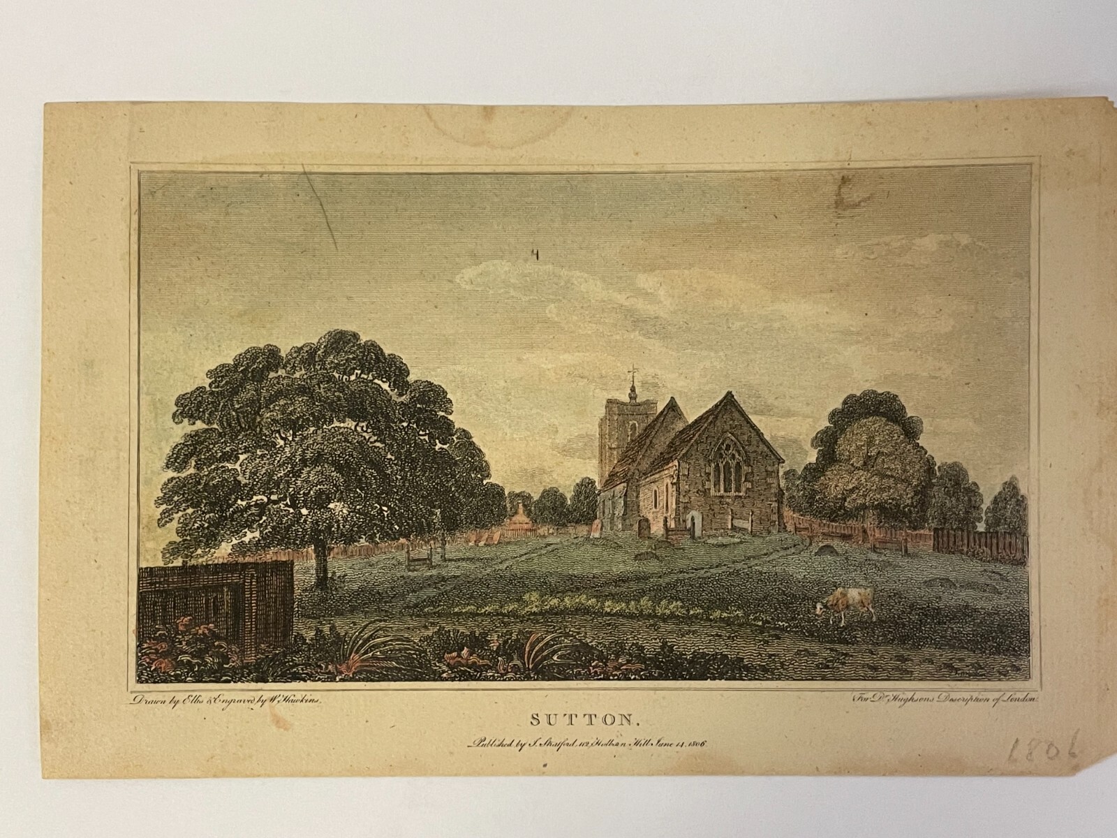 SUTTON Drawn Ellis Engraved W. Hawkins Print 1806 Color London Hughsons ...