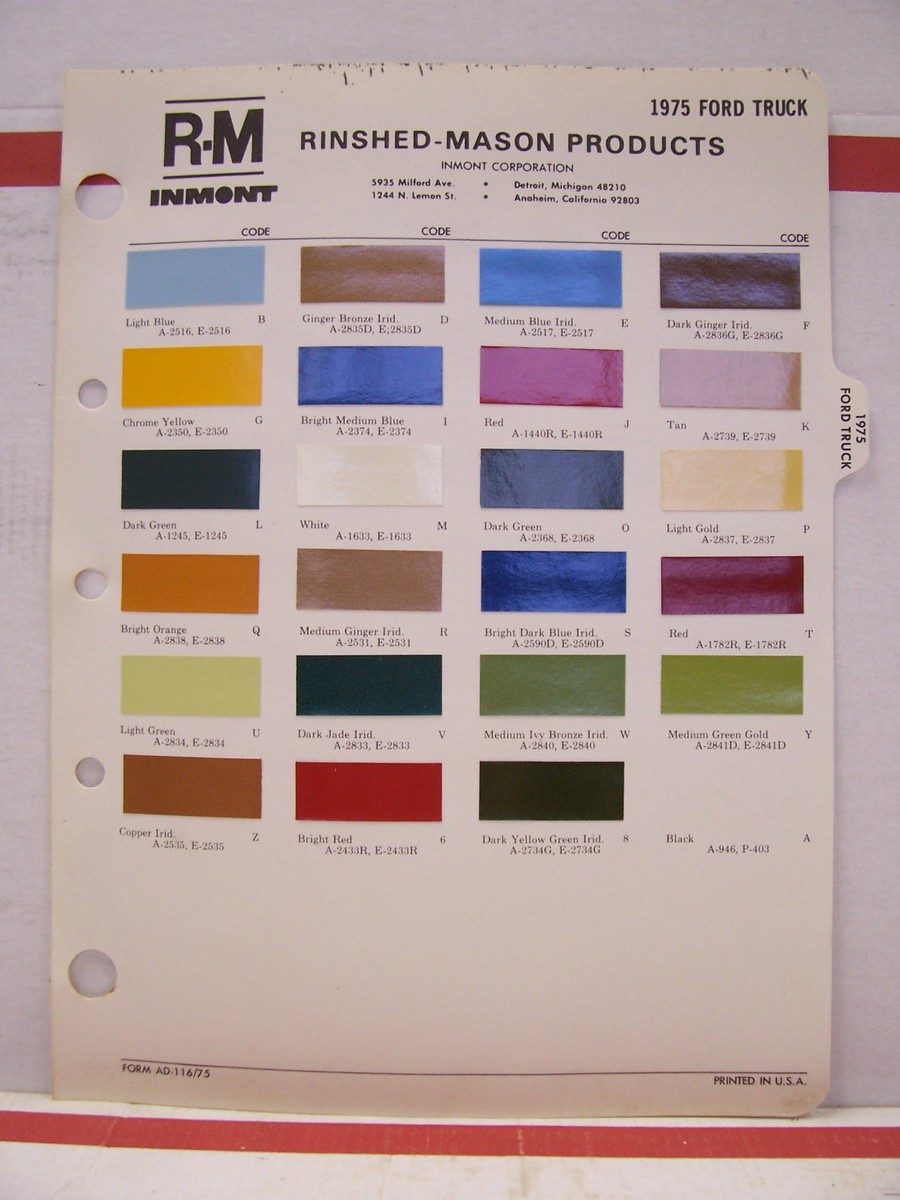 1975 Ford Truck Factory Colors Steele Rubber Products 1975 Ford