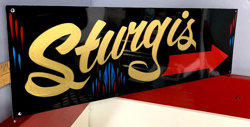 Pinstriped Painted Sturgis Bike Rally Motorcycle Harley Arrow Road ...