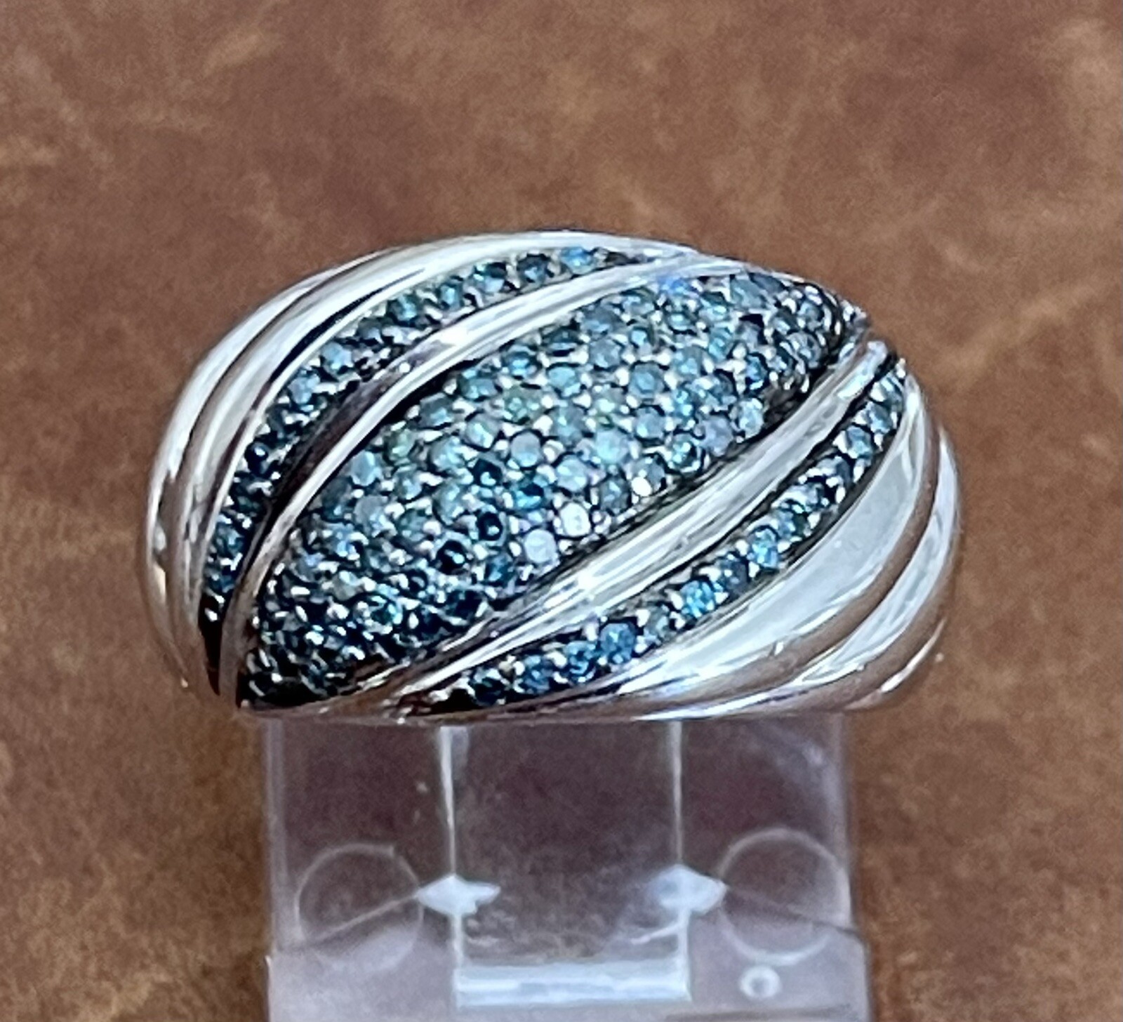 Vintage 925 Sterling Pave’ Blue Diamond Sculpted Cabl… - Gem