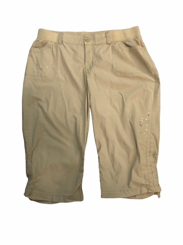 Catherine’s Womens 1X Tan Cropped Capris With Sequins Elastic Waist ...
