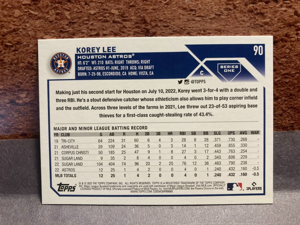 2023 Topps #90 Korey Lee Baseball Card Houston Astros Rookie RC | eBay