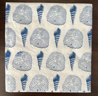 2 individual blue white Beach Coastal Shells cocktail napkins decoupage ...
