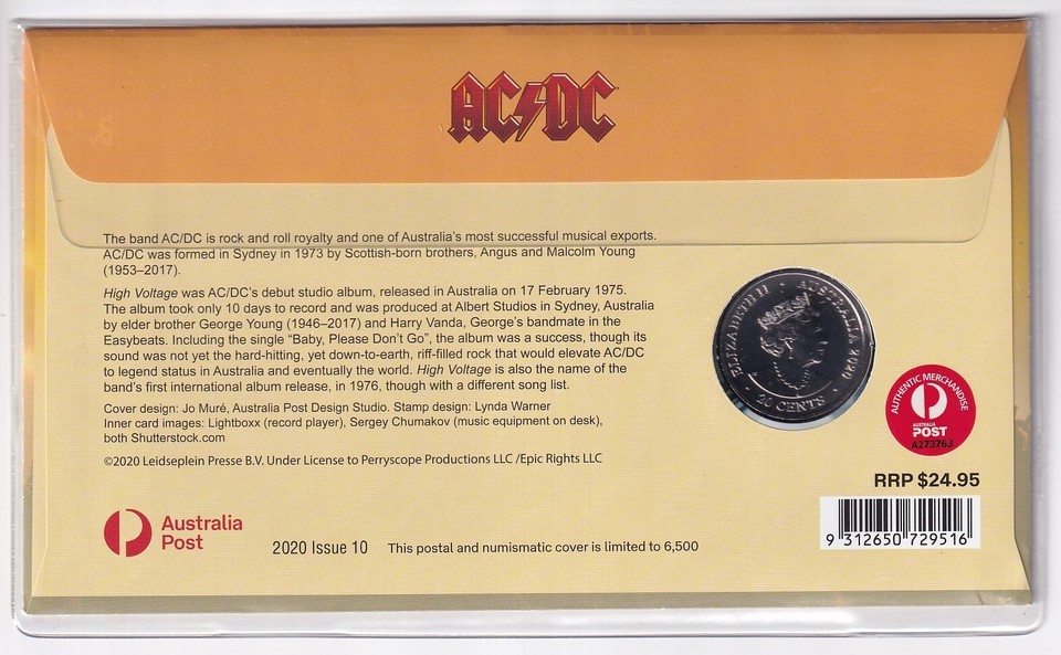 AUSTRALIAN PNC COVER: 2021 20 CENT AC/DC HIGH VOLTAGE COIN... | eBay