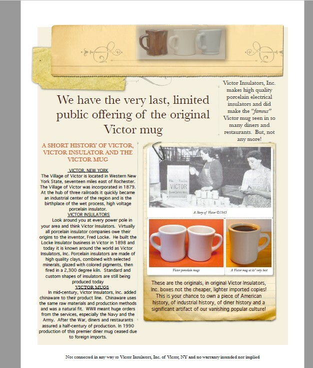 Victor Coffee Mug White w/Green hand Painted Stripes Vintage Diner ...