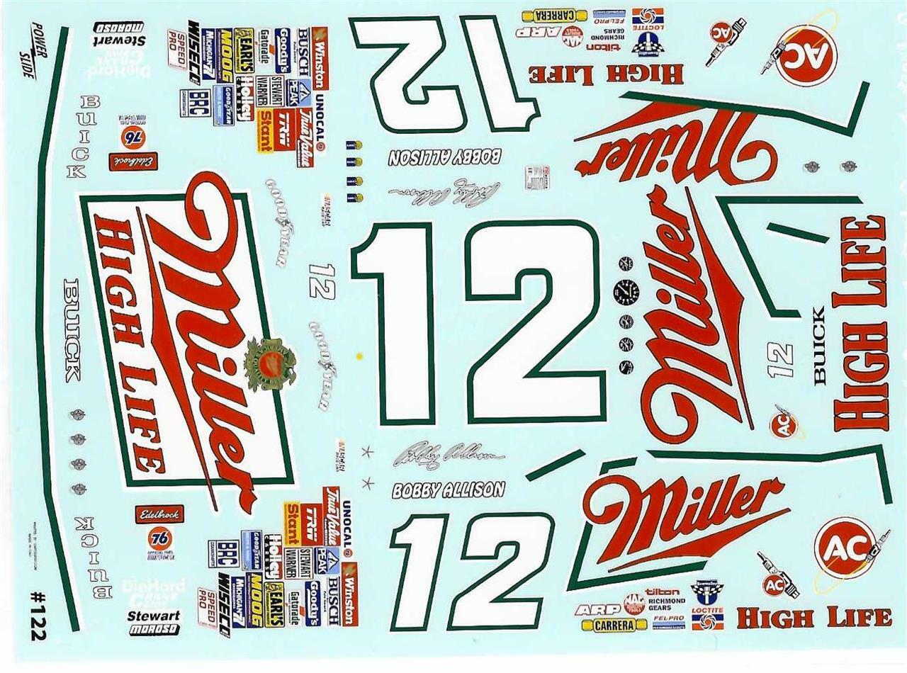 Powerslide 122 #12 Miller High Life 1988 Bobby Allison 1/24 waterslide ...