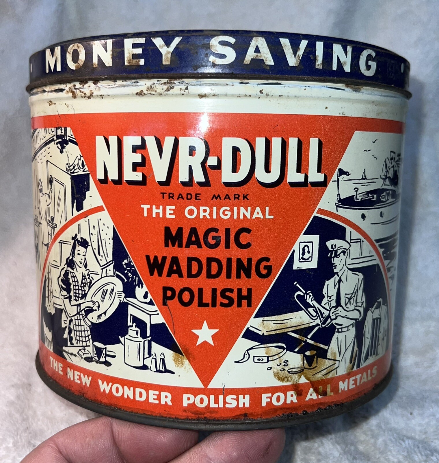 1941 VINTAGE NEVR-DULL NEVER-DULL Magic Wadding Polish Tin Can! Empty ...