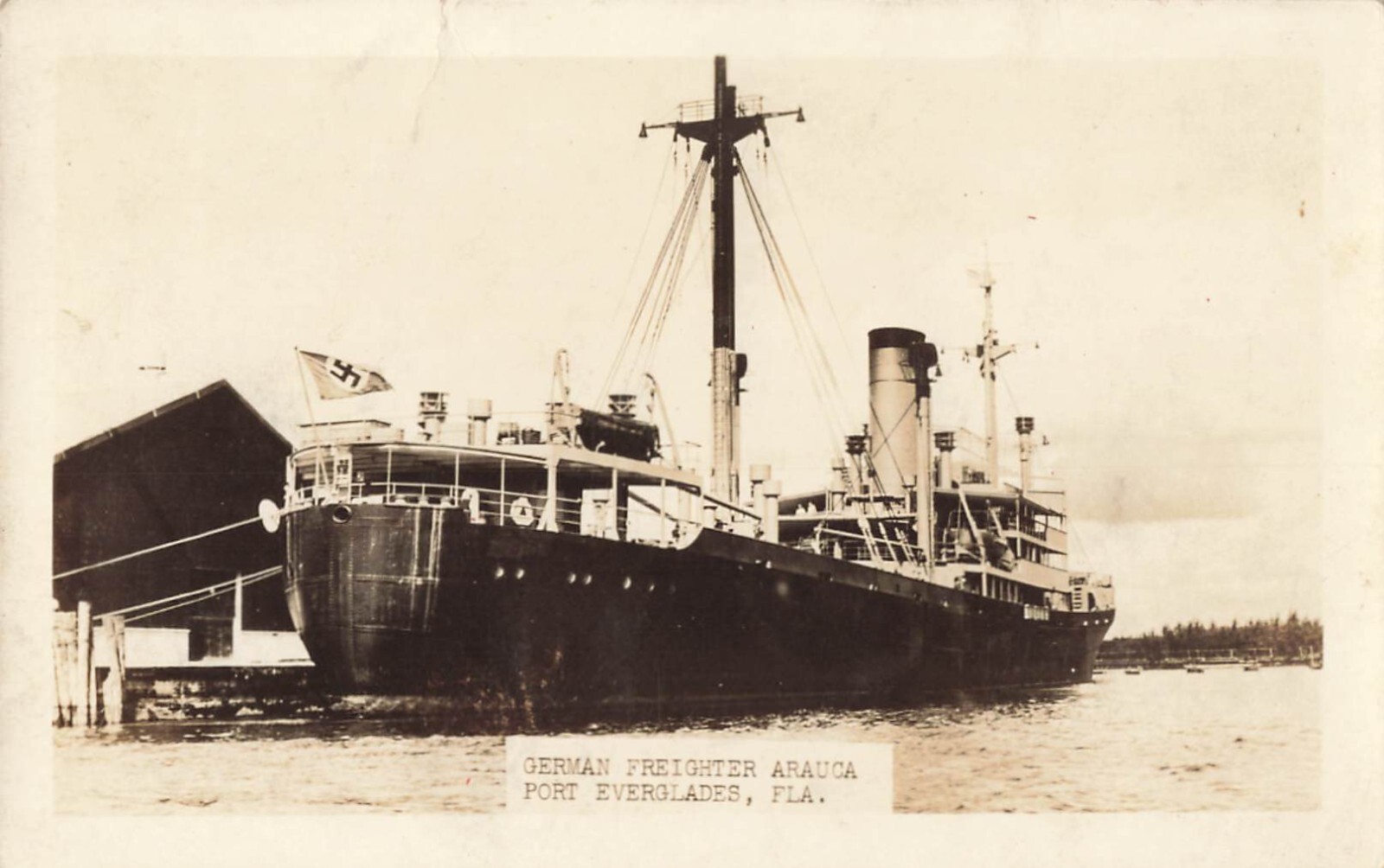 pc15016 postcard German Freighter Aruca in Port Evergaldes RPPC not ...