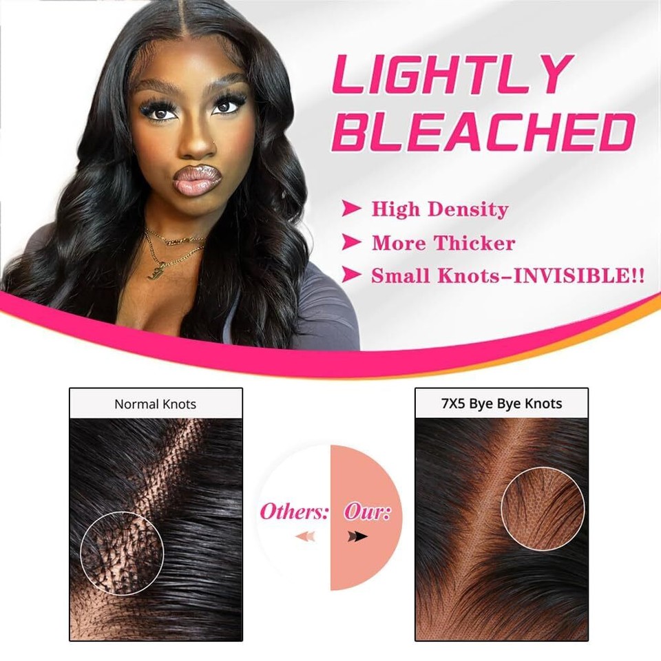 💥7x5 Body Wave Glueless Wigs Human Hair Pre Plucked Pre Cut HD Lace ...