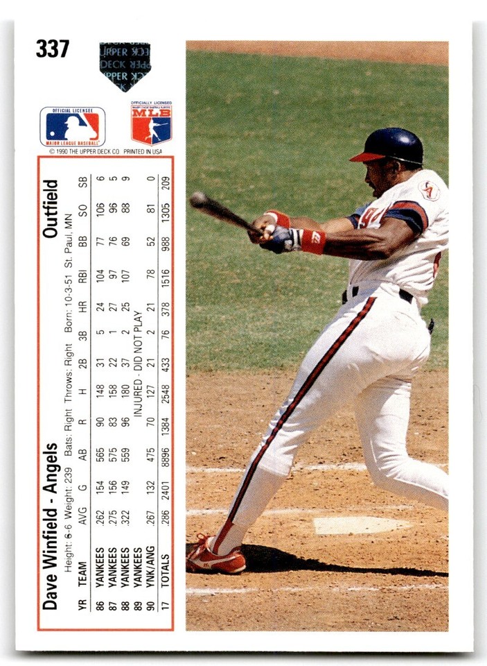 1991 UPPER DECK DAVE WINFIELD CALIFORNIA ANGELS #337 | eBay