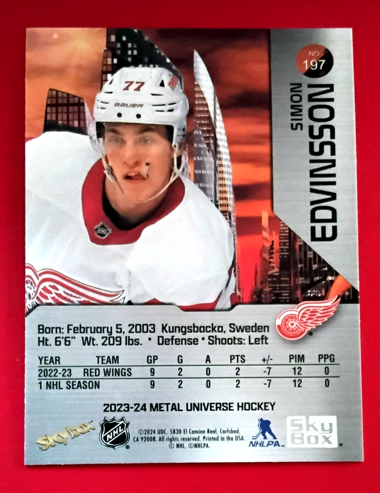 2023-24 SIMON EDVINSSON Rookie Detroit Red Wings #197 Metal Universe | eBay