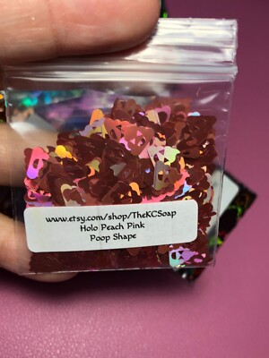 TSP Solvent Resistant HOLOGRAPHIC PEACH PINK POOP Shape Glitter Epoxy ...